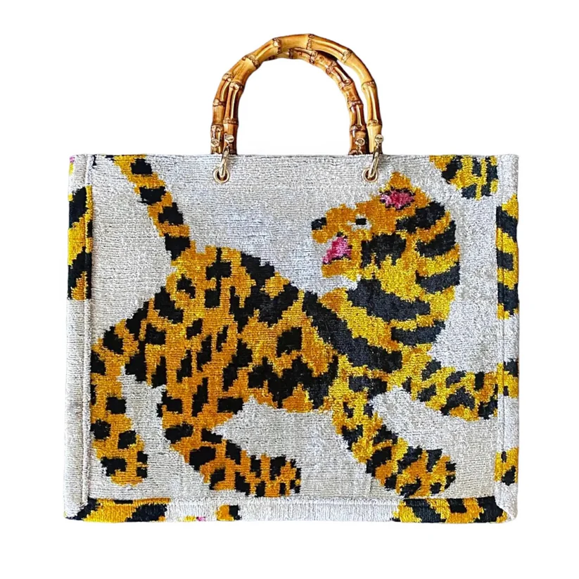 AYCA Design Silk Velvet Ikat Large Tote Bag with Bamboo Handle | Frost ...